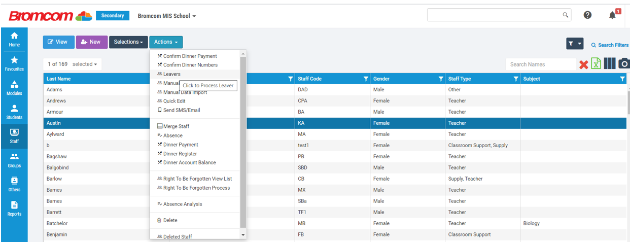 How to Make a Member of Staff a Leaver – Bromcom – Documentation Centre