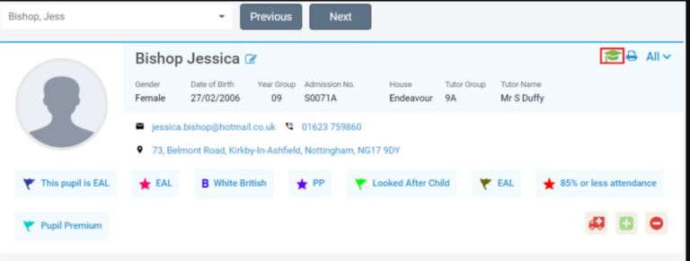 How to use Quick Icons on Student Record – Bromcom – Documentation Centre