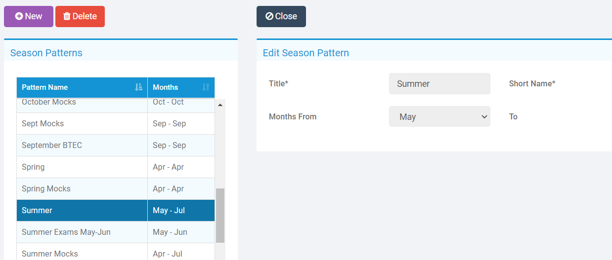 How to Create a Season Pattern and a Season – Bromcom