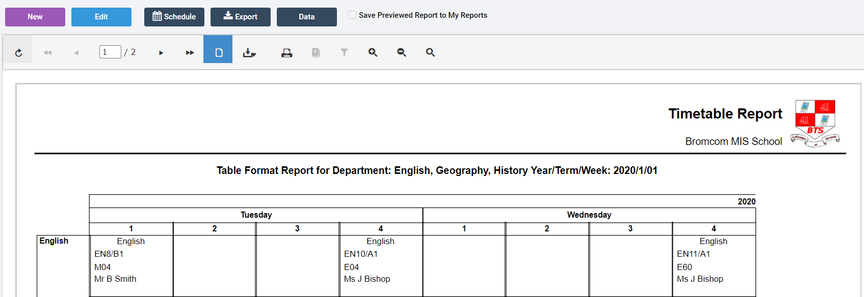 How to Run the Timetable Report for Departments – Bromcom