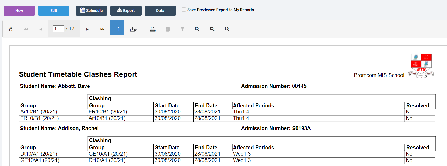 How to Run the Timetable Clashes Report for Students – Bromcom