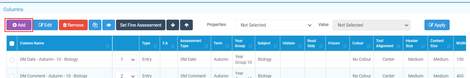 How to Add Columns for Data Entry – Bromcom – Documentation Centre