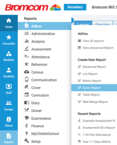 How to Create a Quick Report – Bromcom – Documentation Centre