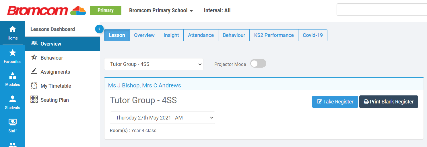 How to take a Primary Register – Bromcom – Documentation Centre