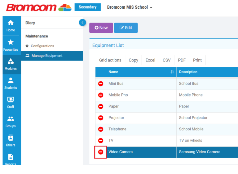 How to Manage the Equipment Register – Bromcom – Documentation Centre