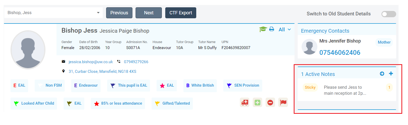 How to use Quick Icons on Student Record – Bromcom – Documentation Centre