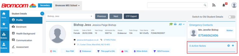 How to use Quick Icons on Student Record – Bromcom – Documentation Centre