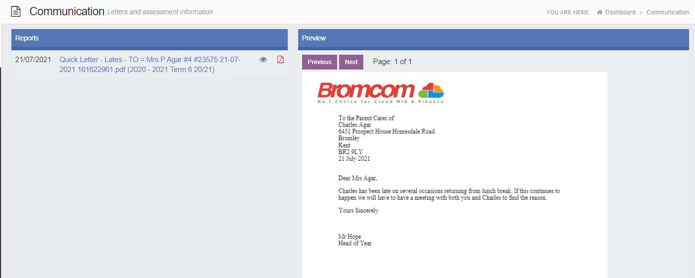 How to use Quick Letter – Bromcom – Documentation Centre