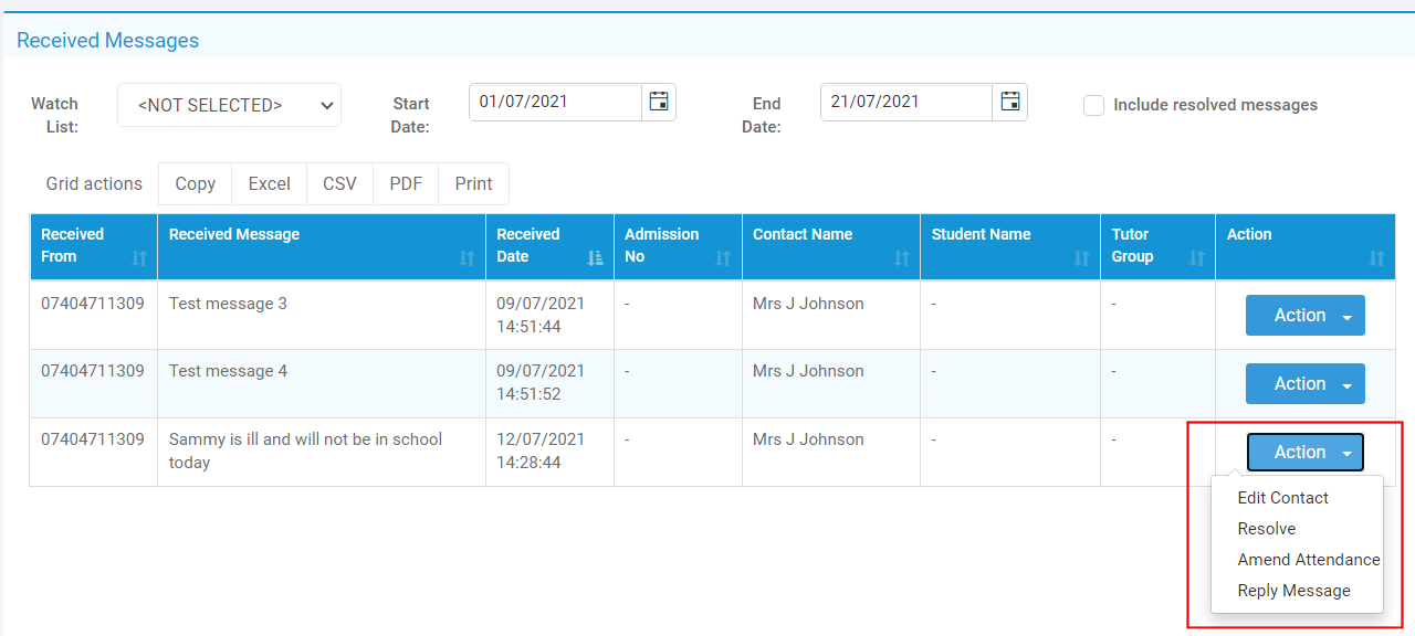 How to Manage Received Messages – Bromcom – Documentation Centre