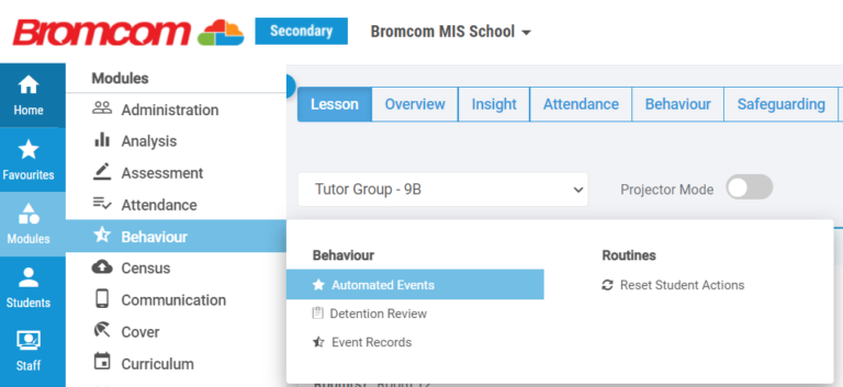 How to Create an Automated Event in Behaviour – Bromcom – Documentation Centre
