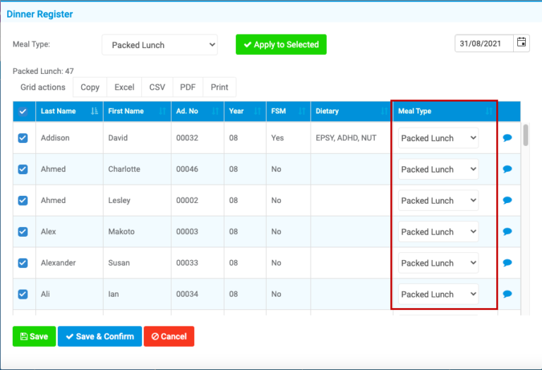 How to take a Dinner Register from the Students List Page – Bromcom ...