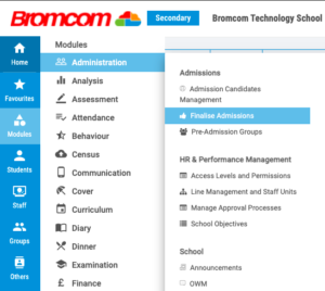 How to Finalise Admissions – Bromcom – Documentation Centre