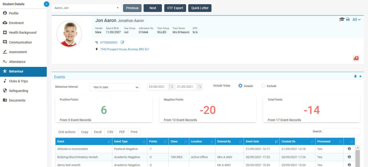 How to View the Student Details Behaviour Page – Bromcom ...