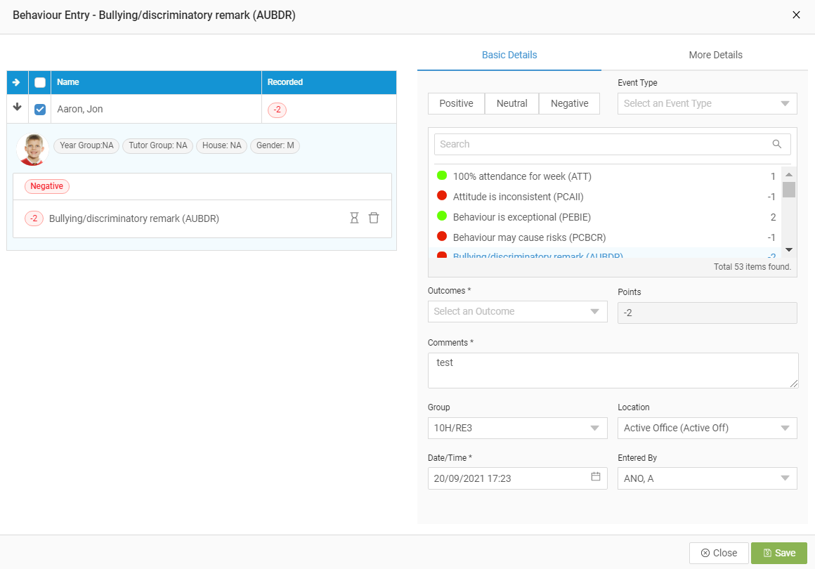 How to View the Student Details Behaviour Page – Bromcom – Documentation Centre