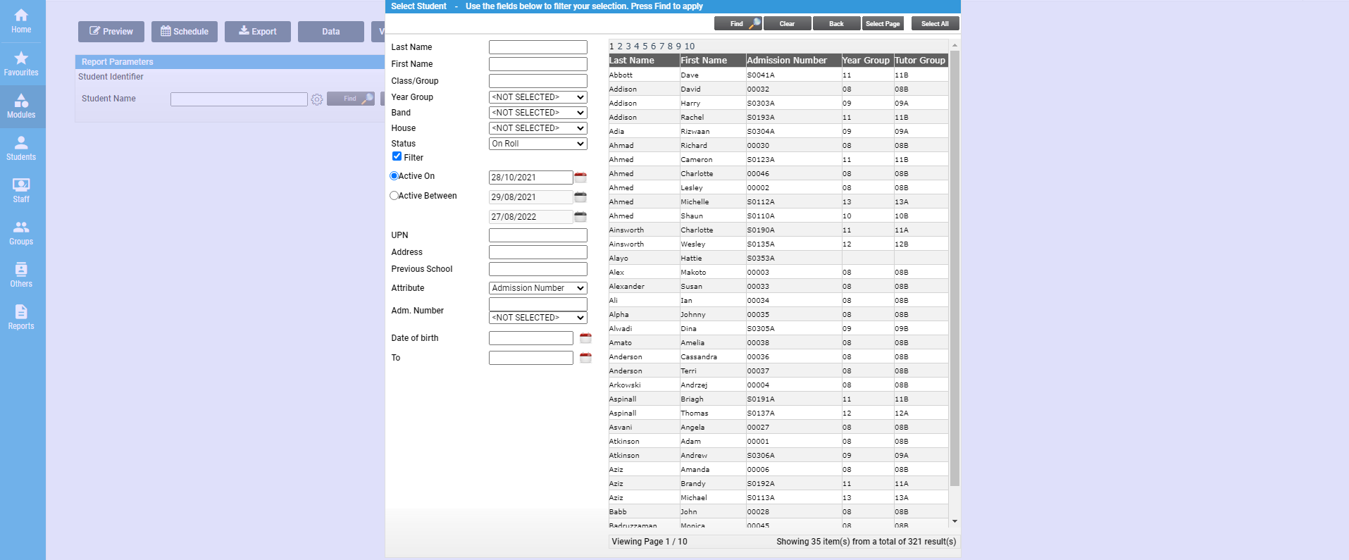 How to add a Student Selector to an Adhoc Report – Bromcom ...