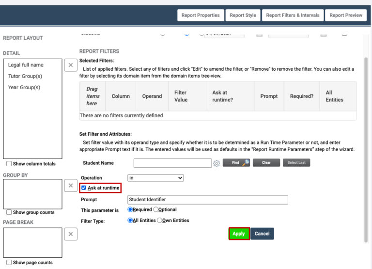 How to add a Student Selector to an Adhoc Report – Bromcom ...