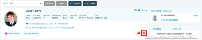 How to use Quick Icons on Student Record – Bromcom – Documentation Centre