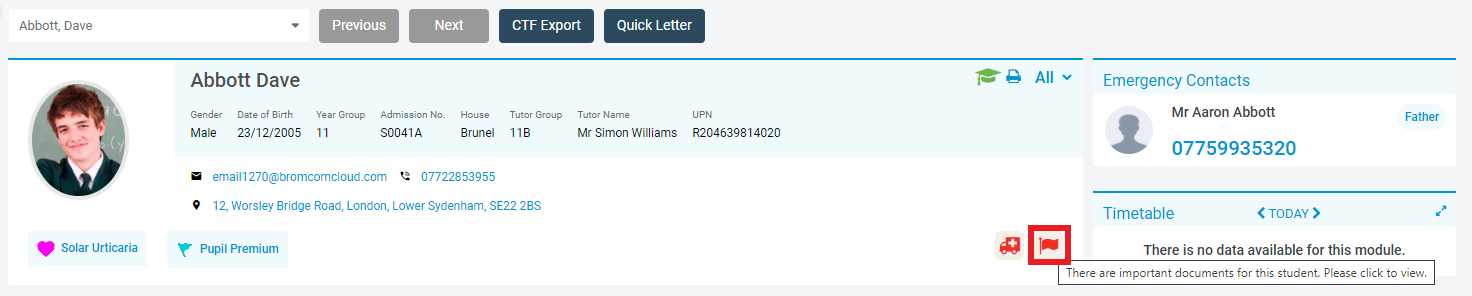 How to use Quick Icons on Student Record – Bromcom – Documentation Centre