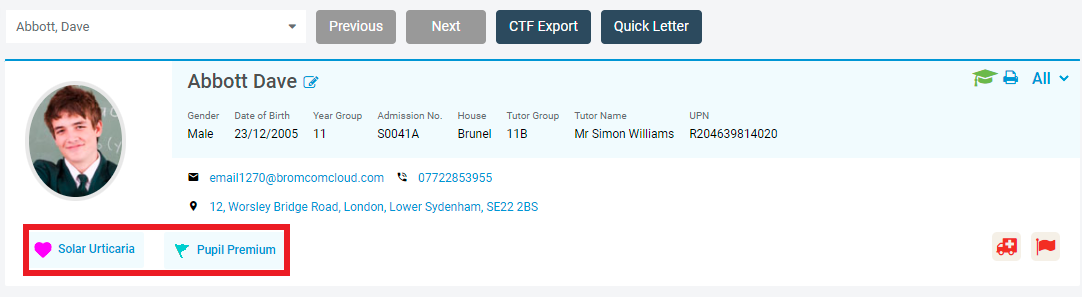 How to use Quick Icons on Student Record – Bromcom – Documentation Centre