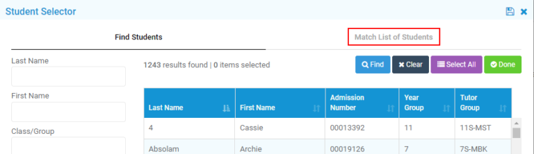 How To use the Match List of Students – Bromcom – Documentation Centre