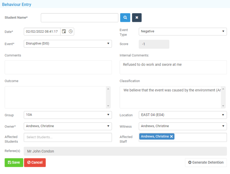 How to Record a Behaviour Event for a Student – Bromcom – Documentation Centre