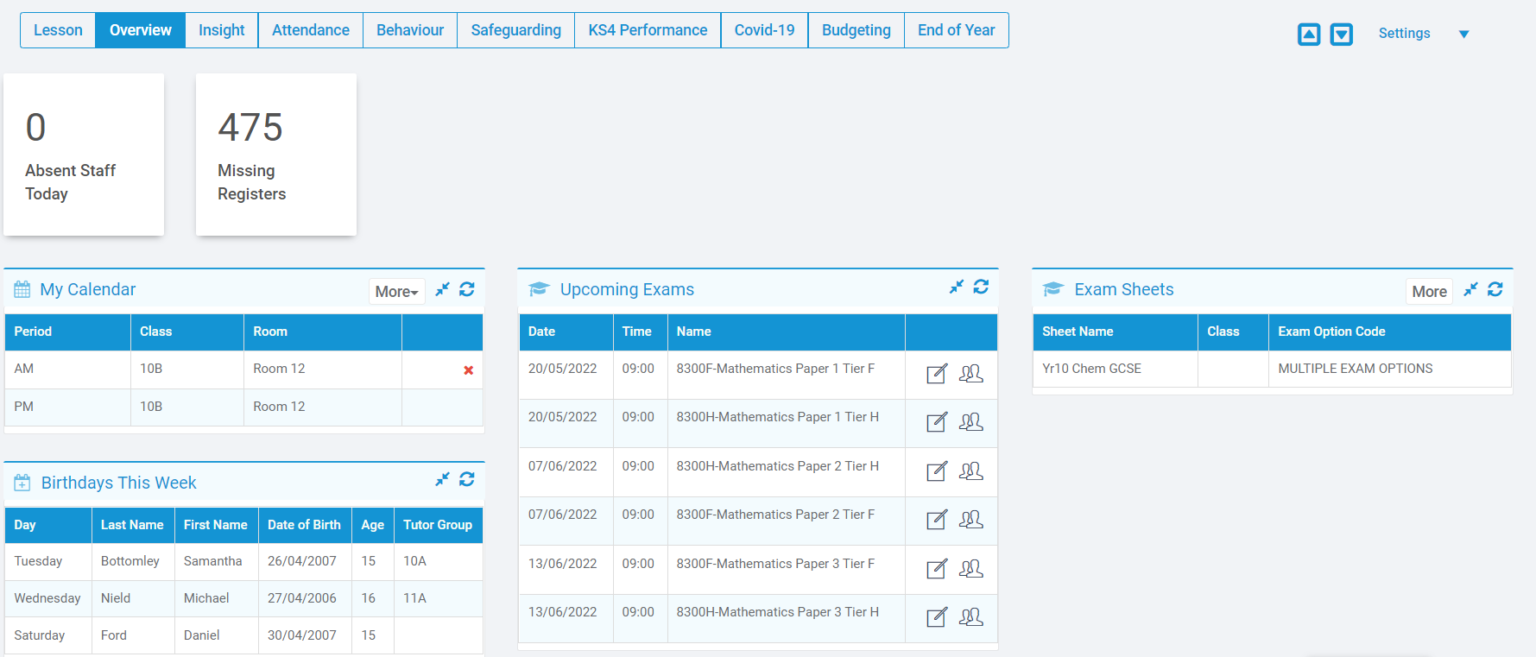 How to use the Exams Widgets – Bromcom – Documentation Centre