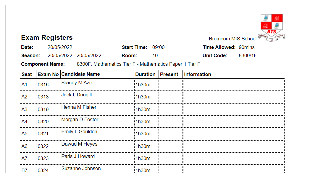 How to use the Exams Widgets – Bromcom – Documentation Centre