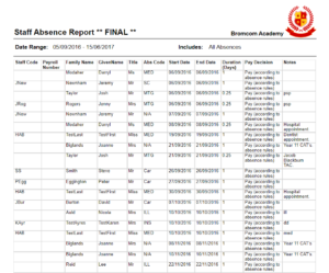 How to Report on Staff Absence – Bromcom – Documentation Centre