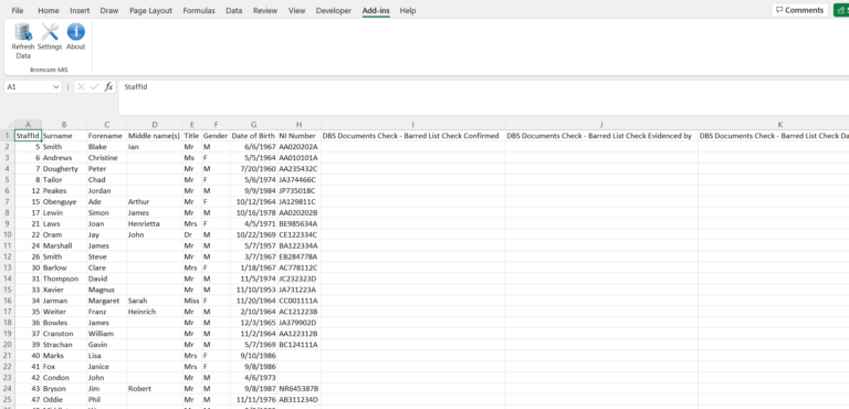 Using the Excel Add-in – Bromcom – Documentation Centre