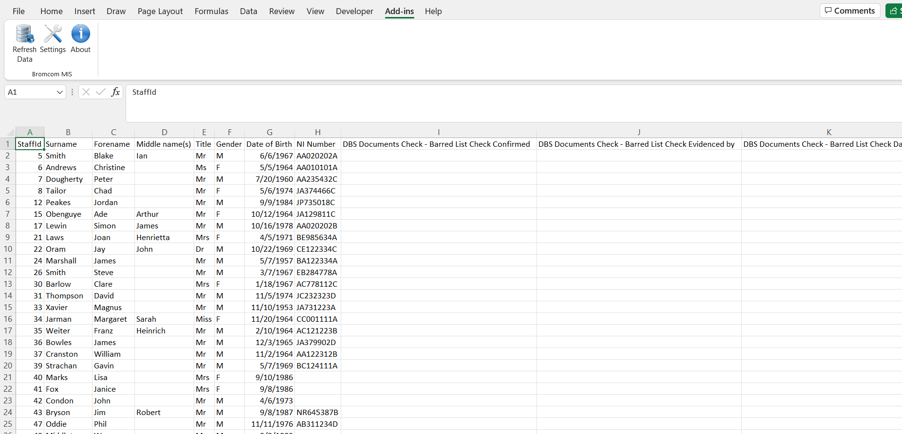 Using the Excel Add-in – Bromcom – Documentation Centre