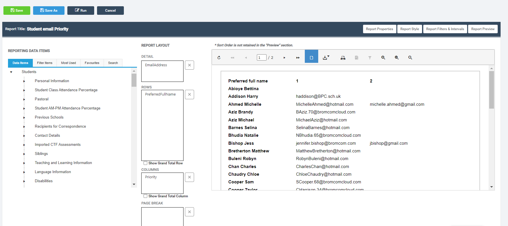 How to Create a Matrix Report – Bromcom – Documentation Centre