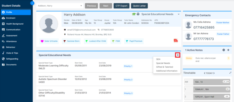 How to add SEN Information to a Student – Bromcom – Documentation Centre