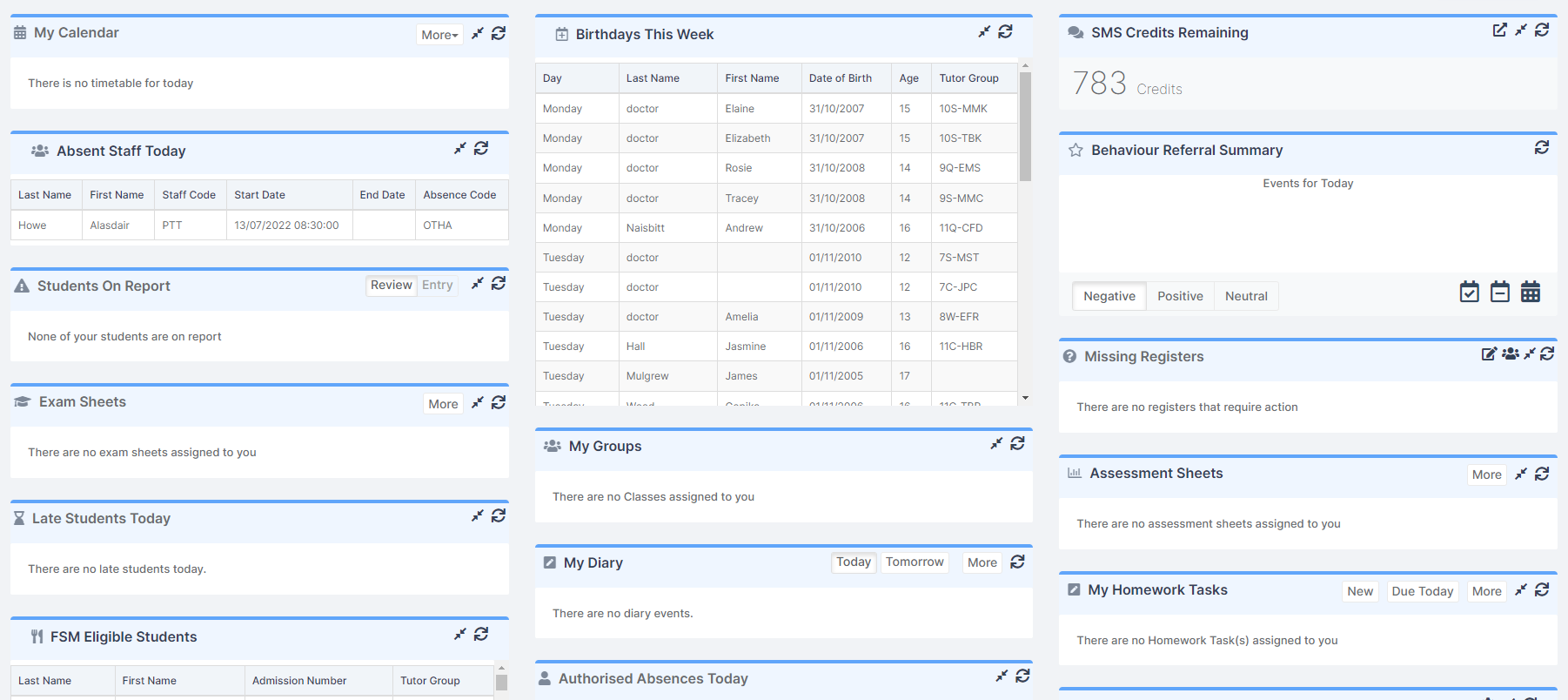 How to use Widgets and Tiles on the Overview Dashboard – Bromcom – Documentation Centre