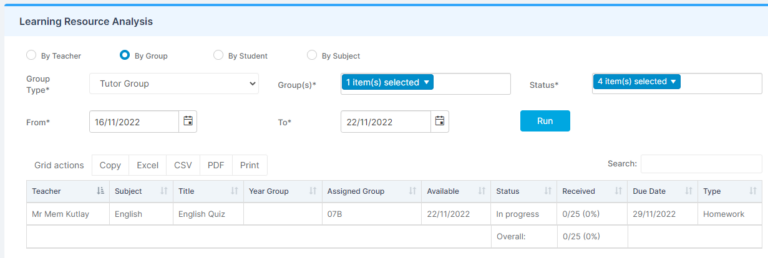 How to use Homework Analysis – Bromcom – Documentation Centre