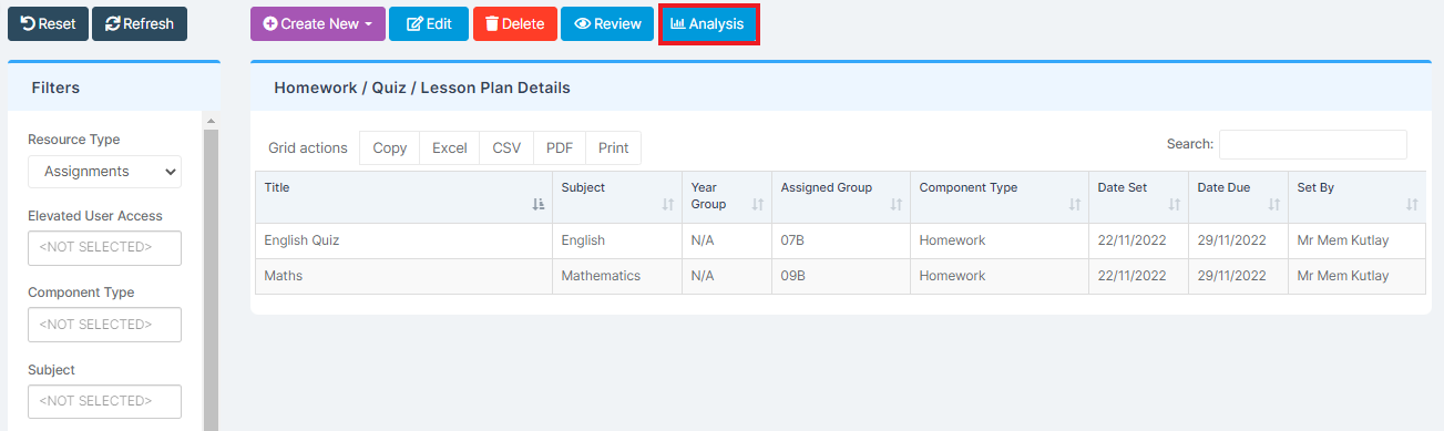 How to use Homework Analysis – Bromcom – Documentation Centre