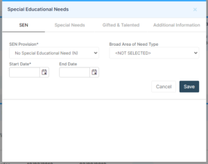 How to add SEN Information to a Student – Bromcom – Documentation Centre