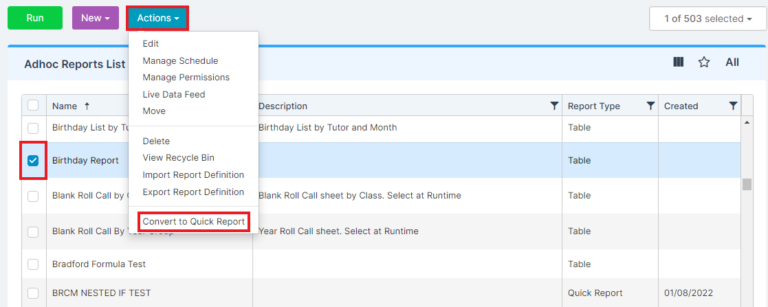 How to use Quick Report Conversion – Bromcom – Documentation Centre