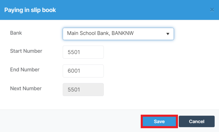 How to Add a Paying In Slip Book – Bromcom – Documentation Centre