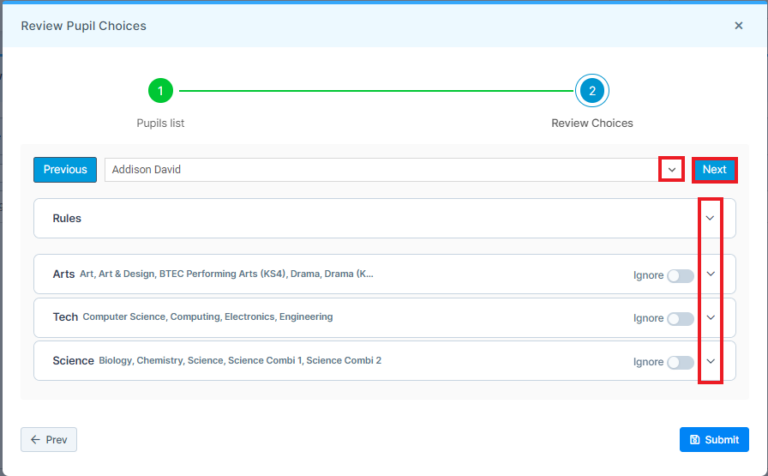 How To Use The Review Pupil Choices Page Bromcom Documentation Centre 