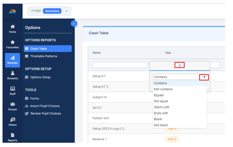 How to use the Options Clash Table – Bromcom – Documentation Centre