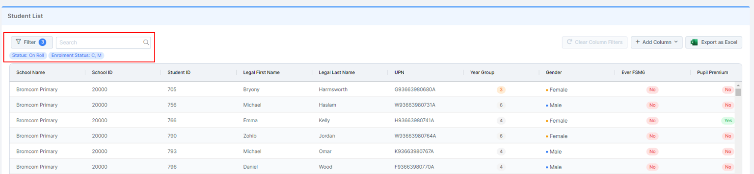 How To use the Vision Student List – Bromcom – Documentation Centre