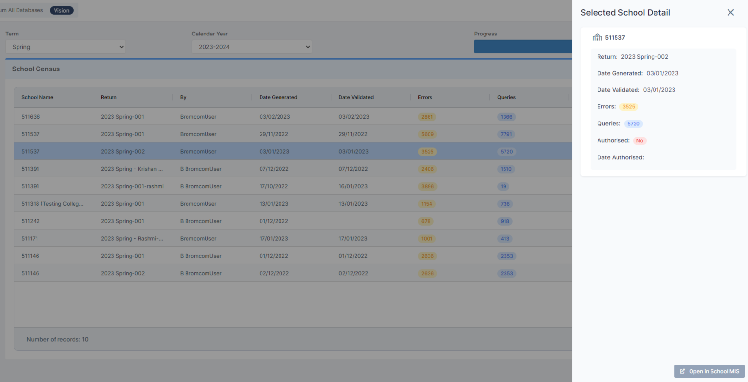 How to View School Census in Vision – Bromcom – Documentation Centre
