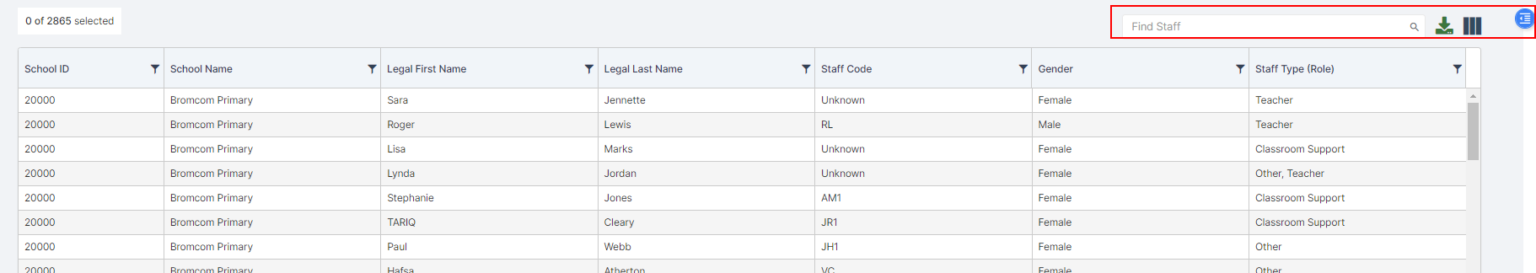 How To use the Vision Staff List – Bromcom – Documentation Centre