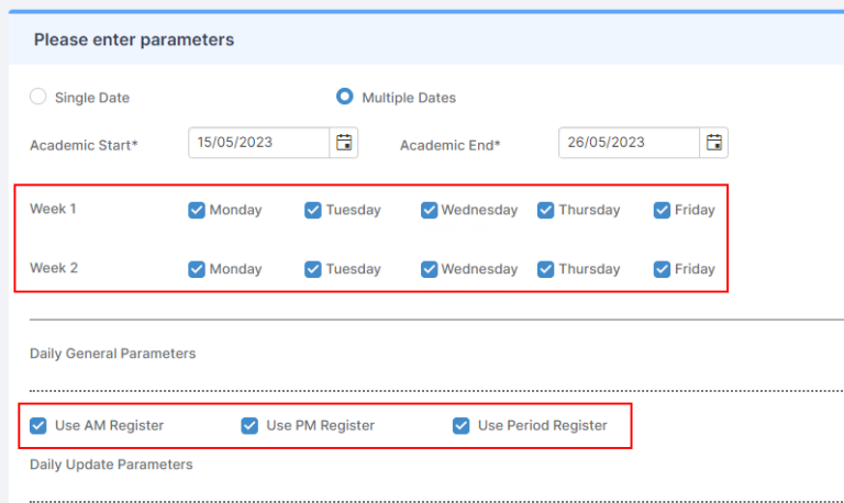 How to use Register Update Parameters – Bromcom – Documentation Centre