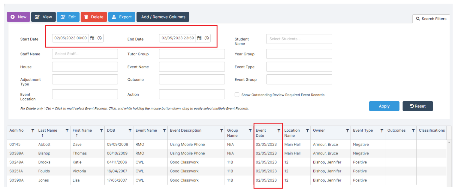 How to use Event Records – Bromcom – Documentation Centre