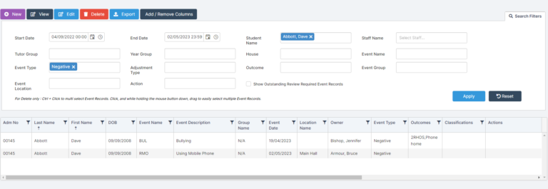 How to use Event Records – Bromcom – Documentation Centre