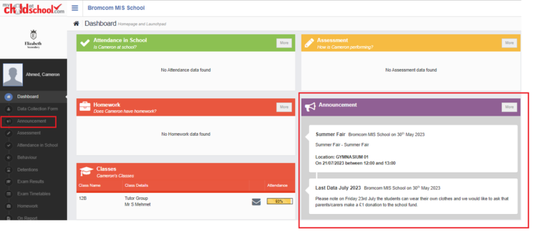 How to view Announcements in MCAS – Bromcom – Documentation Centre