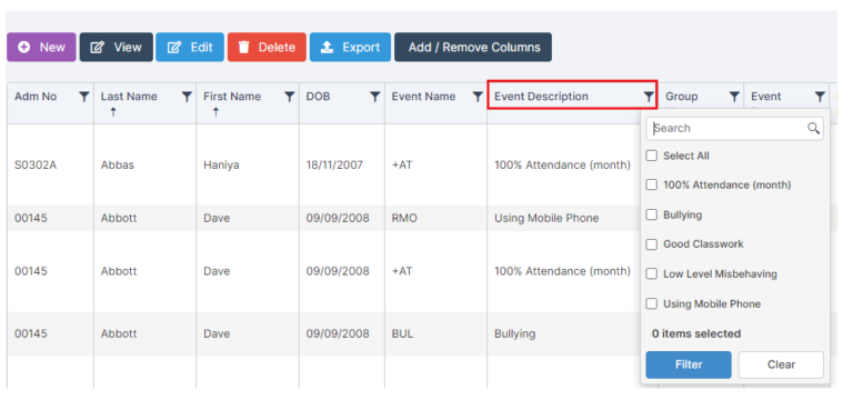 How To Use Event Records Bromcom Documentation Centre
