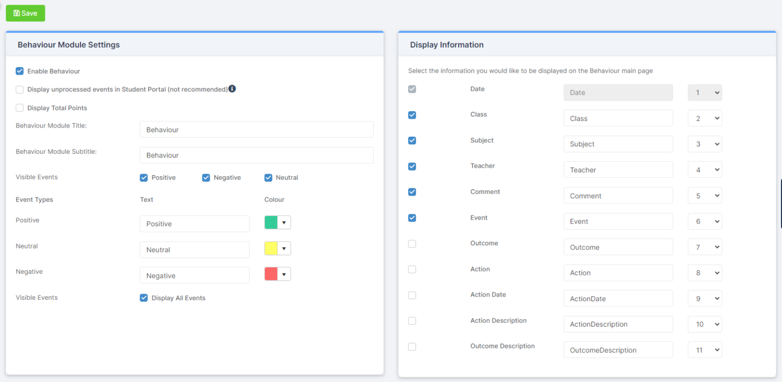 How to Configure Behaviour for the Student Portal – Bromcom