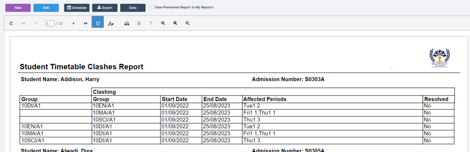How to Run the Timetable Clashes Report for Students – Bromcom – Documentation Centre